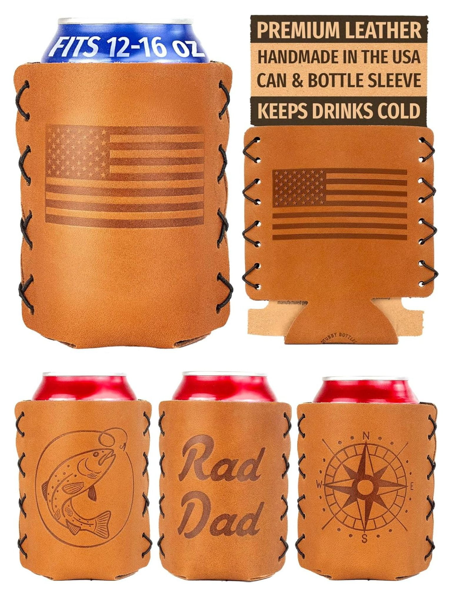 Oowee Genuine Leather Can Holder Sleeve | Fits 12 to 16 Ounce Cans ...