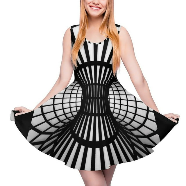 Op Art Black and White Wireframe Tunnel Optical Illusion Sleeveless ...