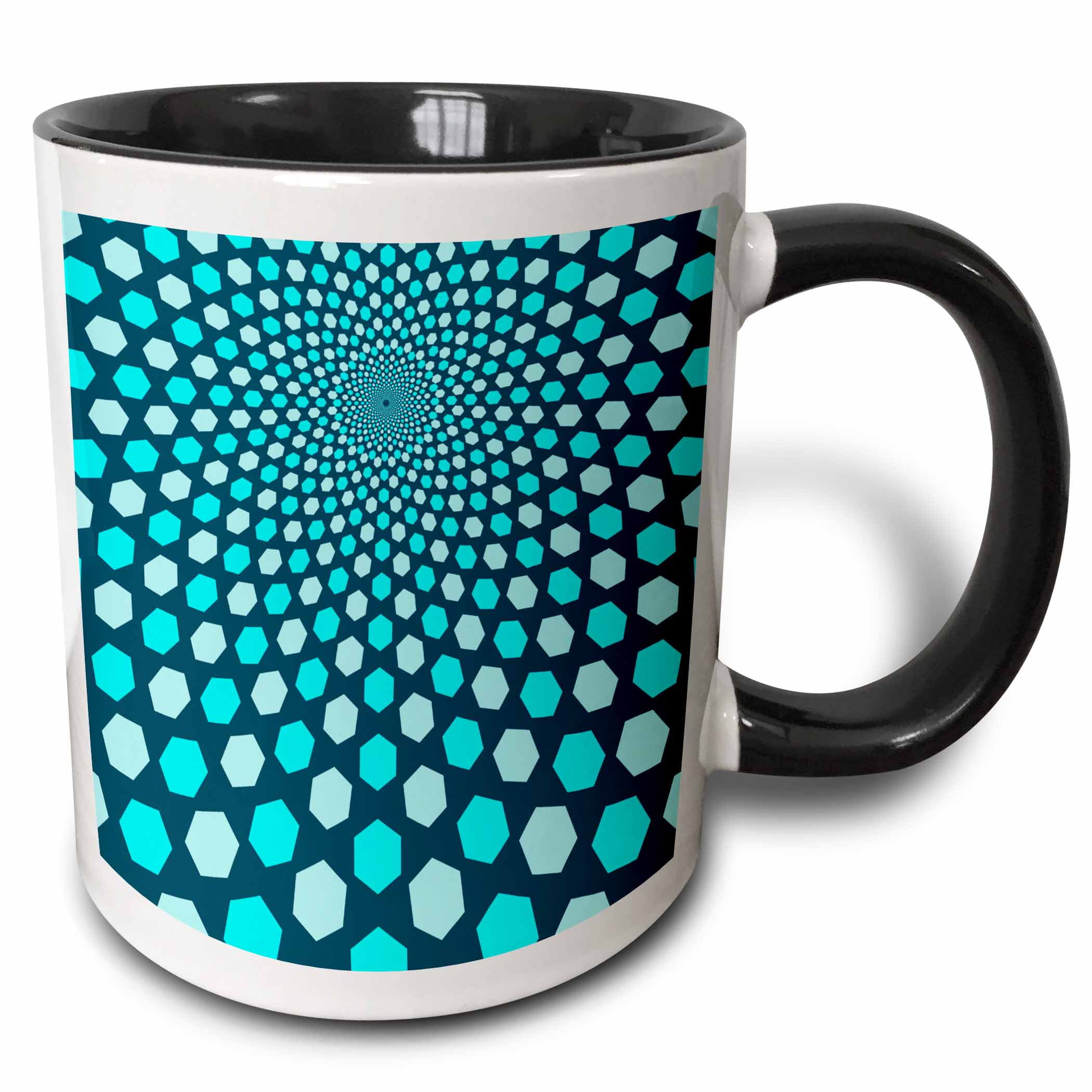 3drose, Op Art Design in Shades of Turquoise, 15oz Two-tone Black Mug ...