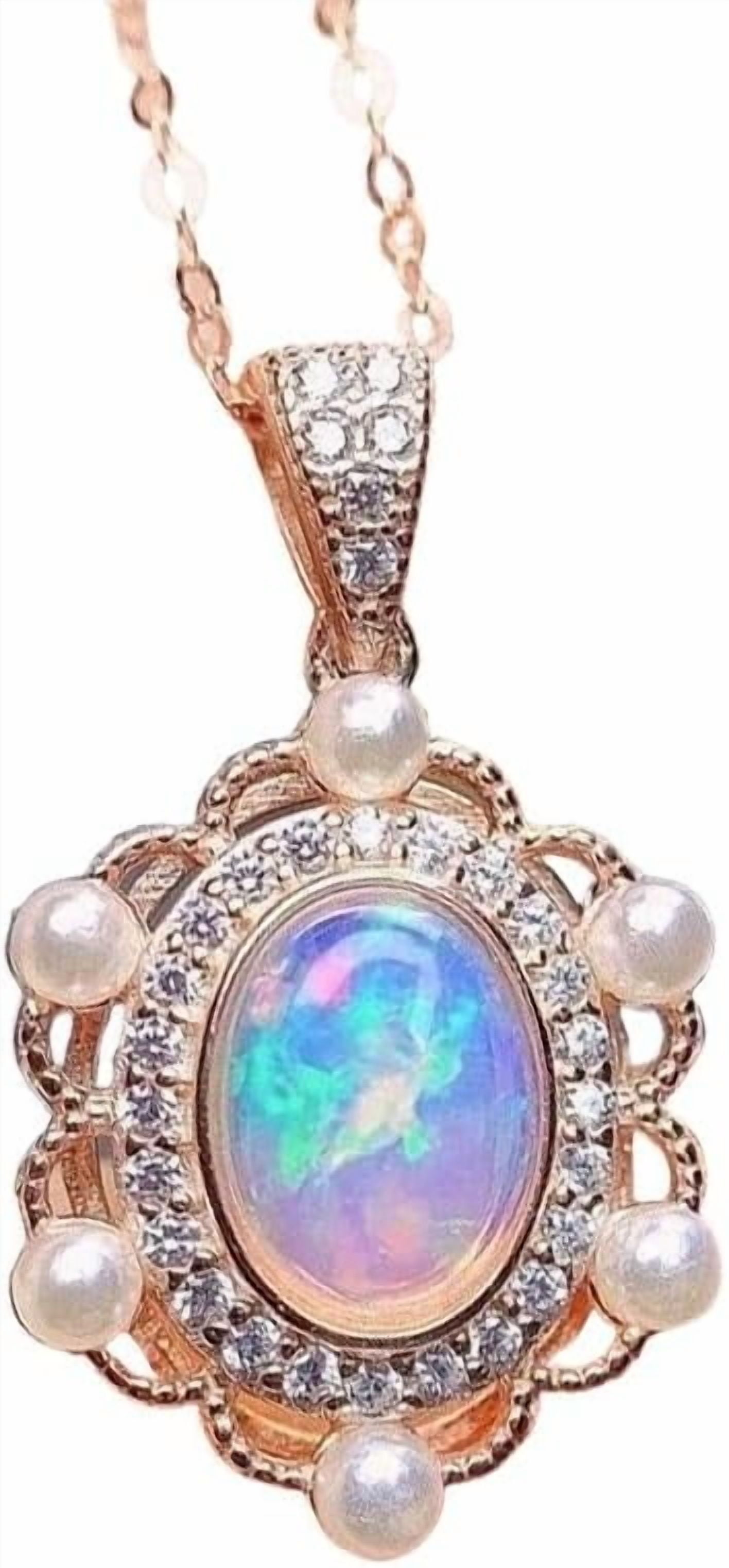 Opal 925 Sterling Silver Pearl Flower Opal Necklace,Fire Opal Necklace ...