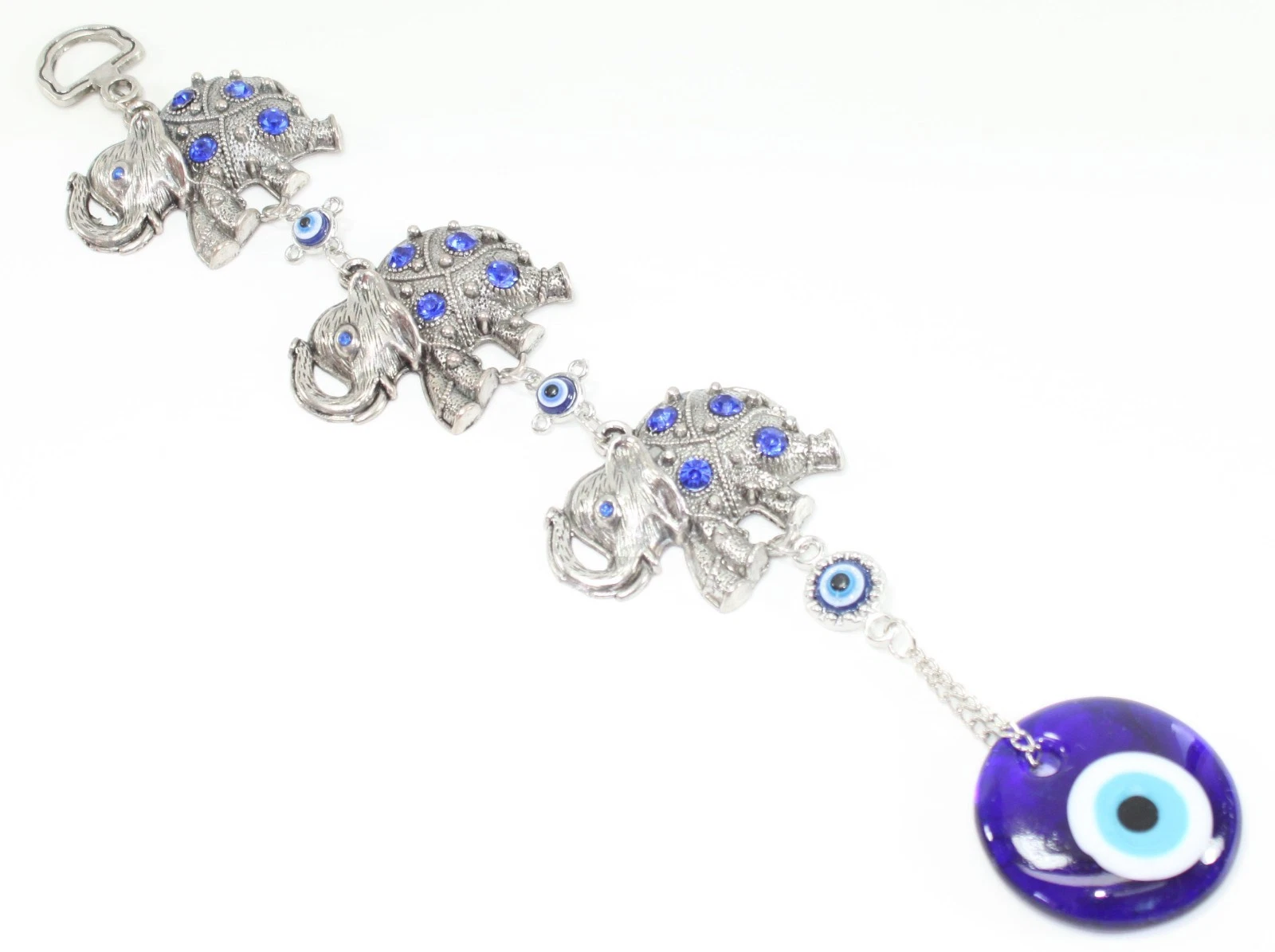 Opal-Blue Evil Eye 3 Lucky Elephants Amulet Protection Wall Hanging ...