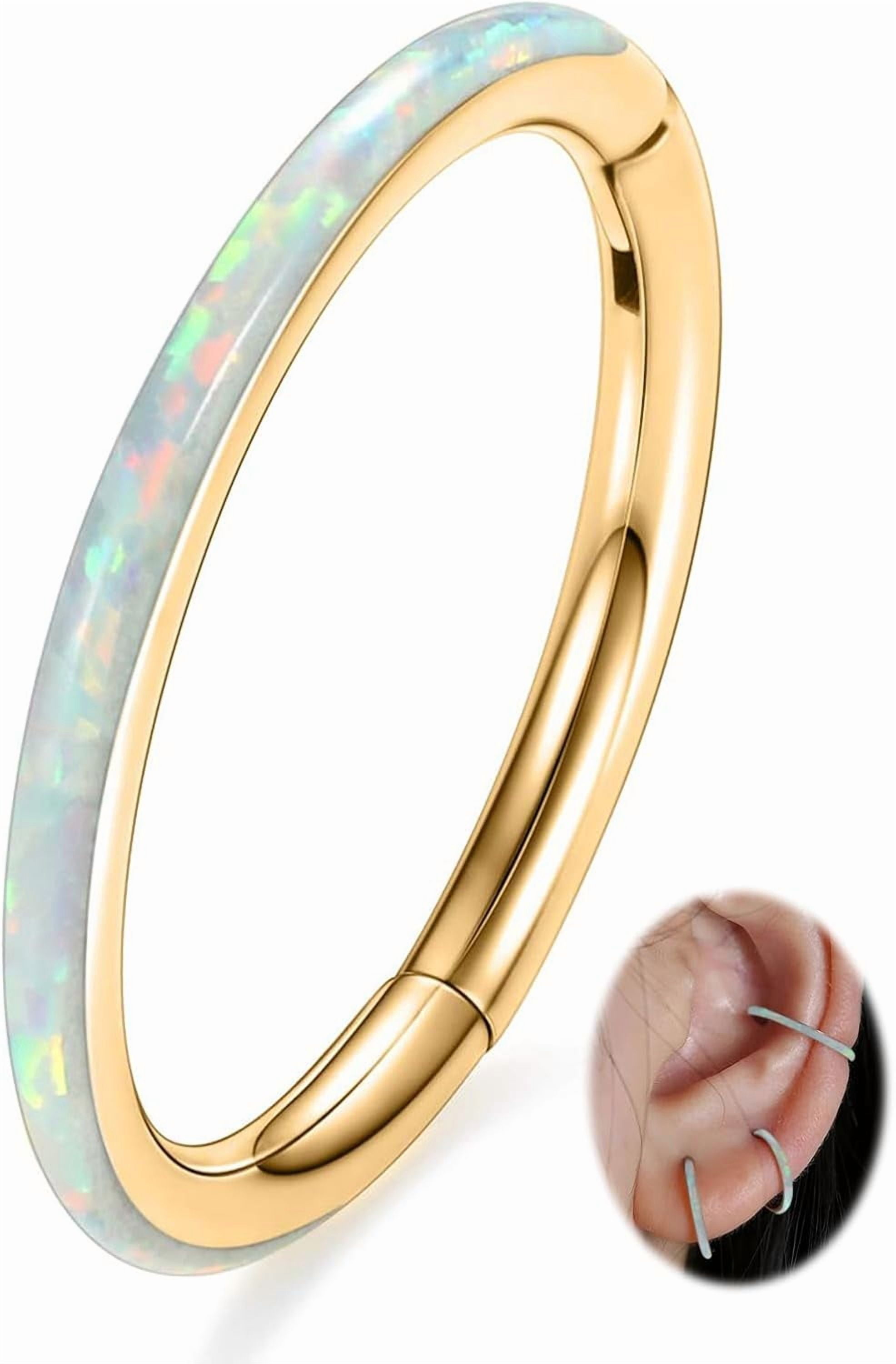 Opal Nose Fine Ring Hoop Ring 316L Surgical Steel Lip Cartilage Conch Helix Lobe Earring Daith ...