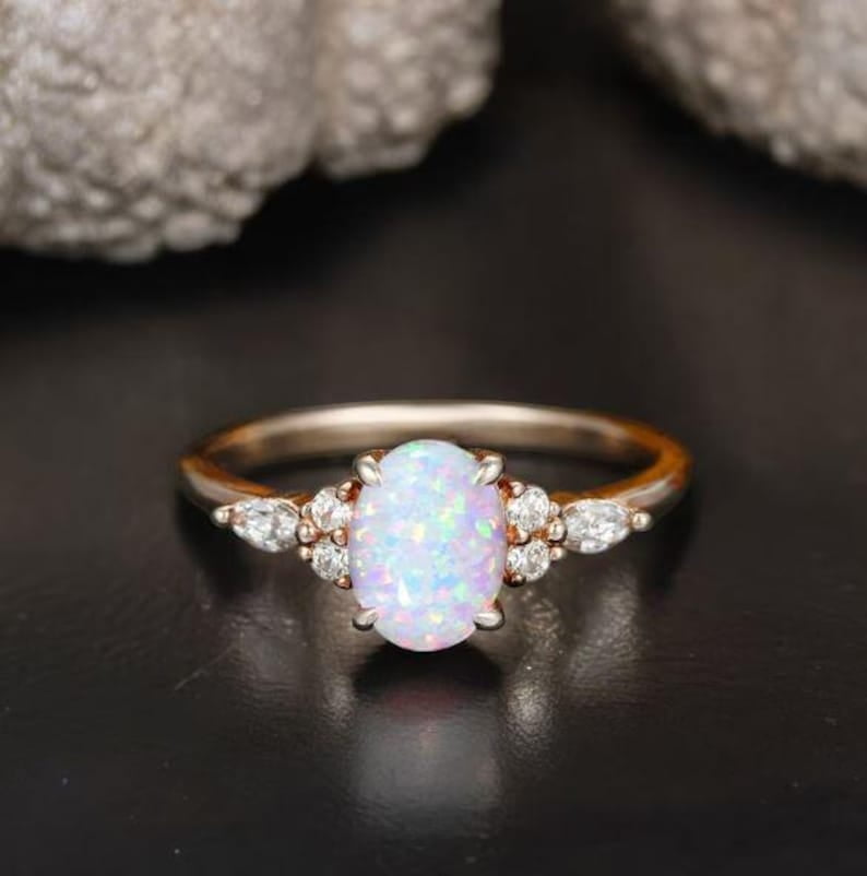 Opal Ring 14k Solid Gold Ring October Birthstone Ring Sterling Silver ...
