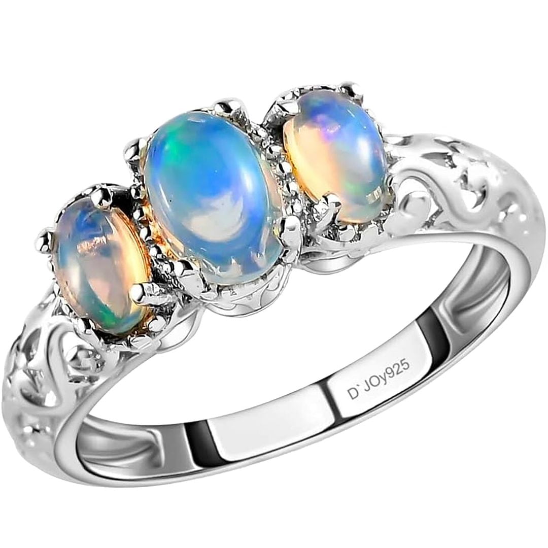 Opal Ring in 925 Sterling Silver - Genuine Natural Oval Opal Gemstones ...