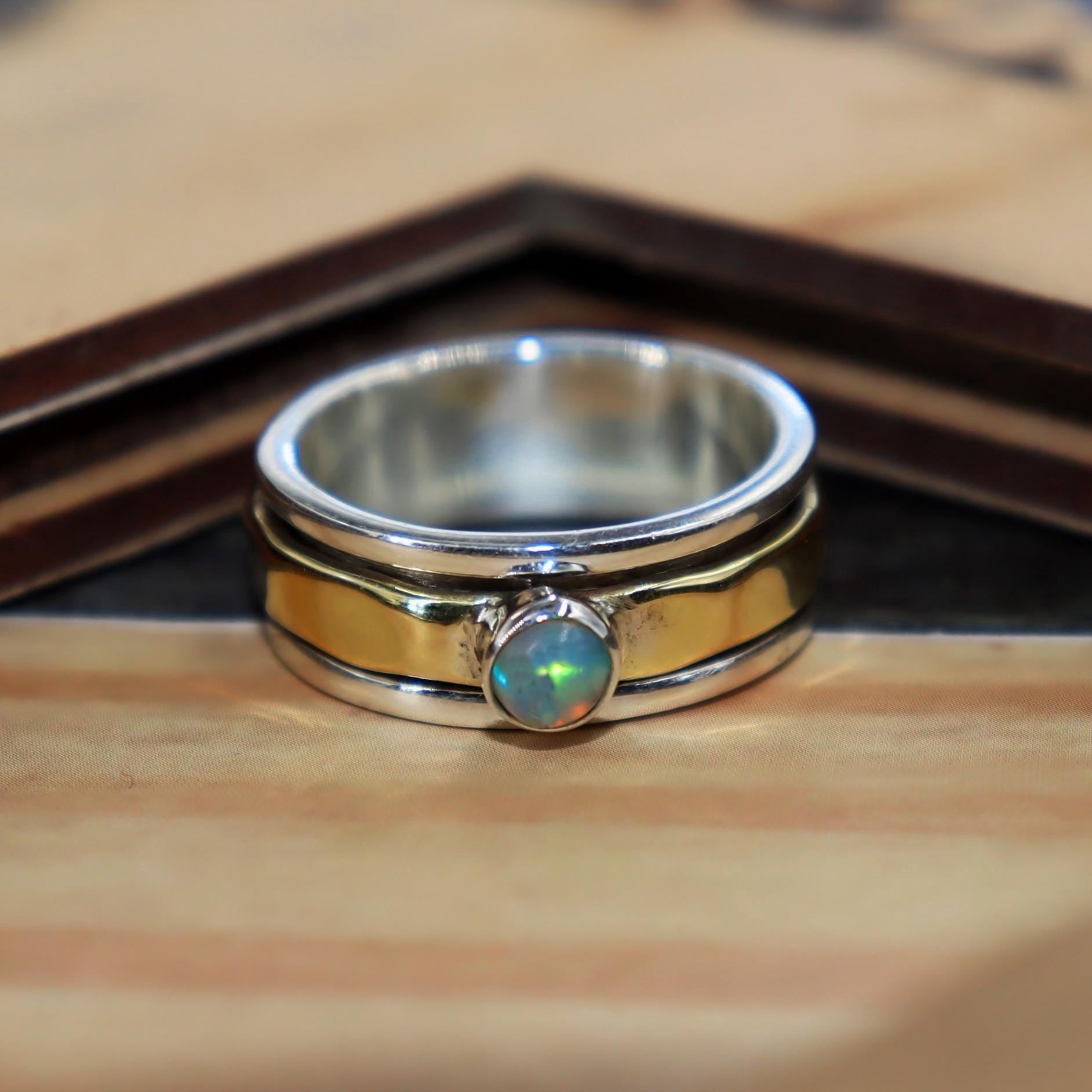 Opal Spinner Ring, Sterling Silver Ring, Stacking Ring, Fidget Ring ...
