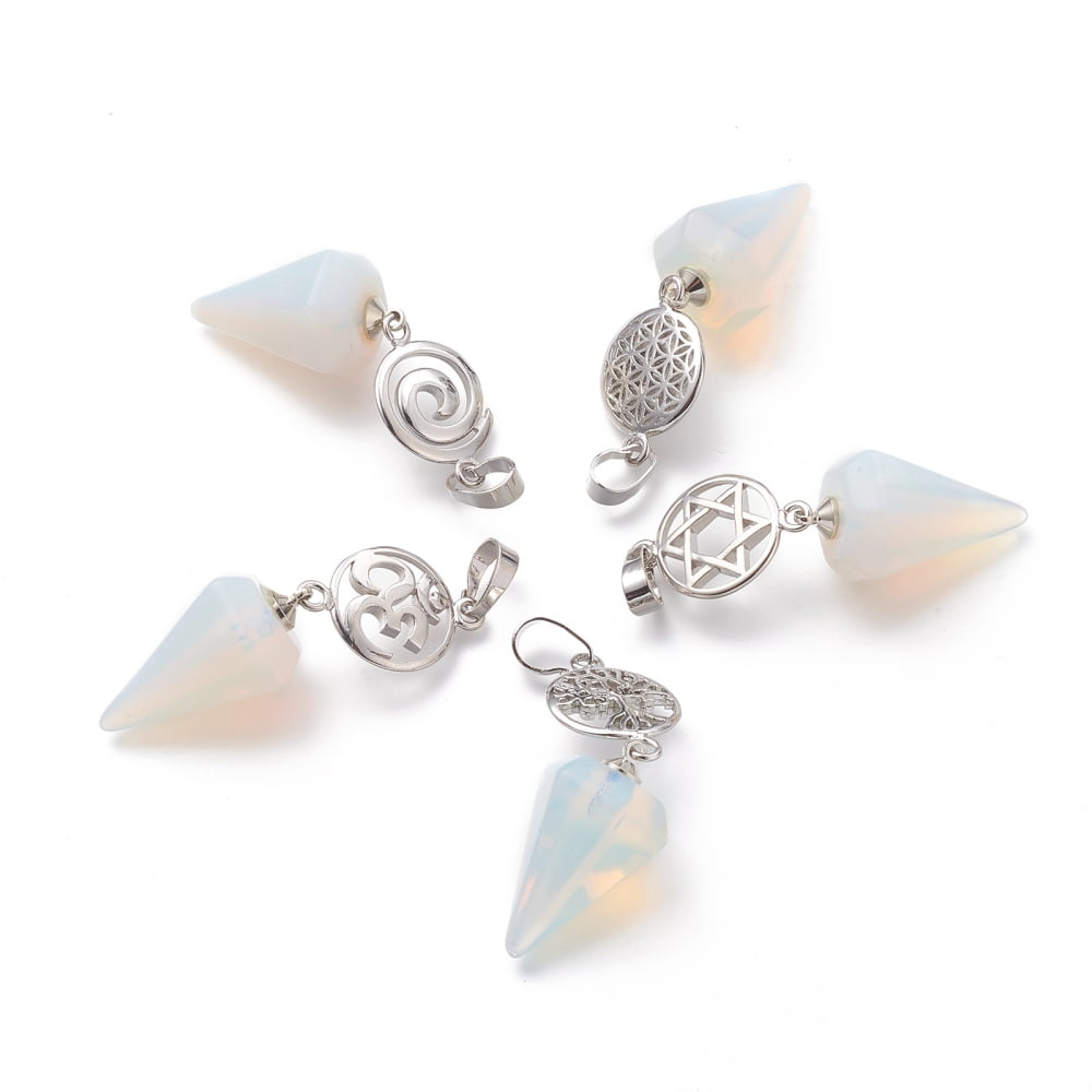 Opalite Pendants with Platinum Brass Snap on Bails Votex/Om Symbol/Tree ...