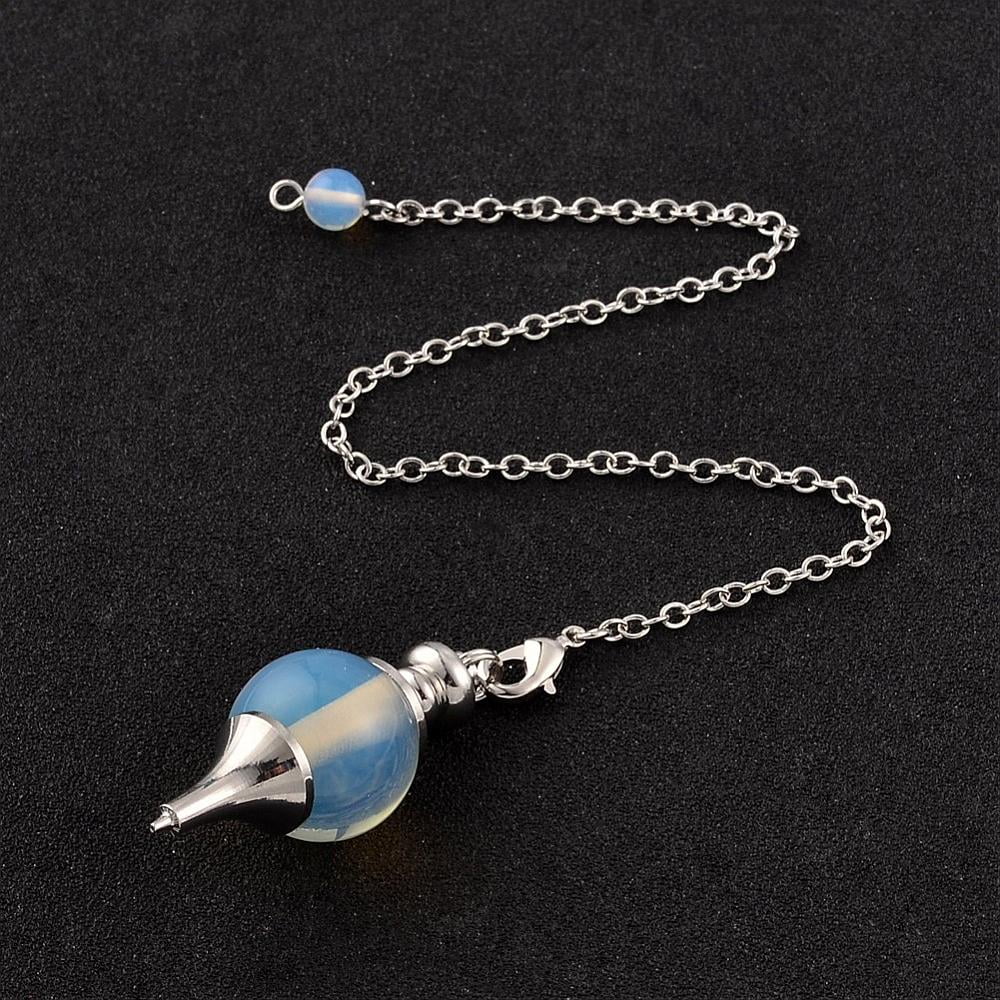 Opalite Sphere Dowsing Pendulums with Platinum Tone Brass Chain ...