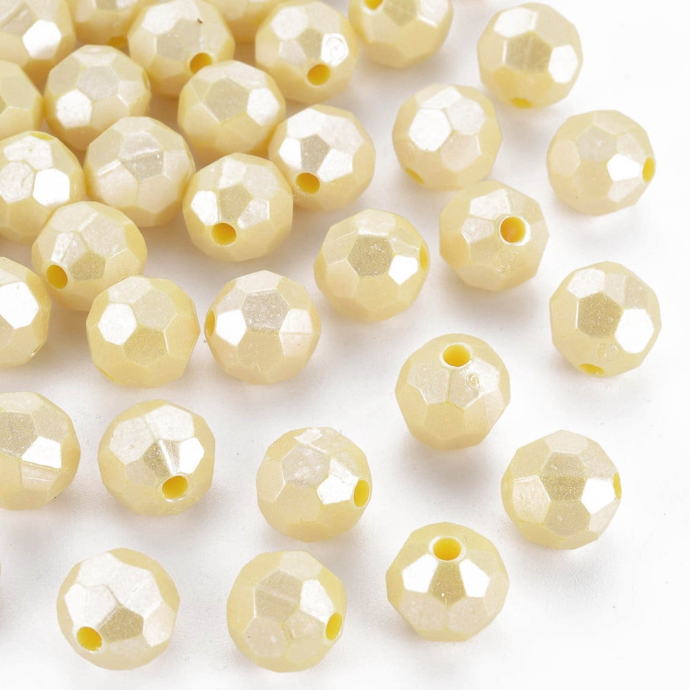 Opaque Acrylic Beads Faceted Round Lemon Chiffon 9.5mm Hole: 2mm about ...