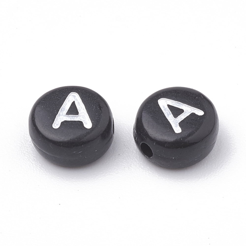 Opaque Acrylic Beads Horizontal Hole Alphabet Style Flat Round Letter.A ...