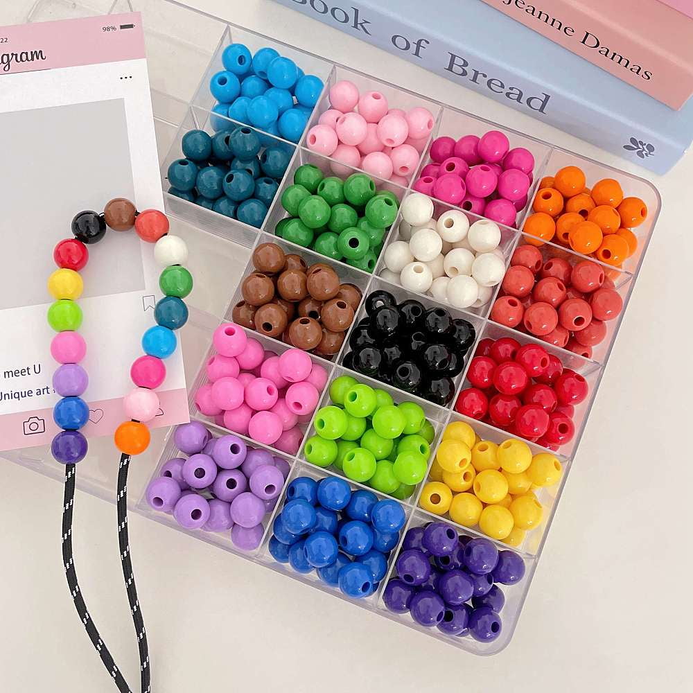 Opaque Acrylic European Beads Large Hole Beads Round Mixed color 15 ...