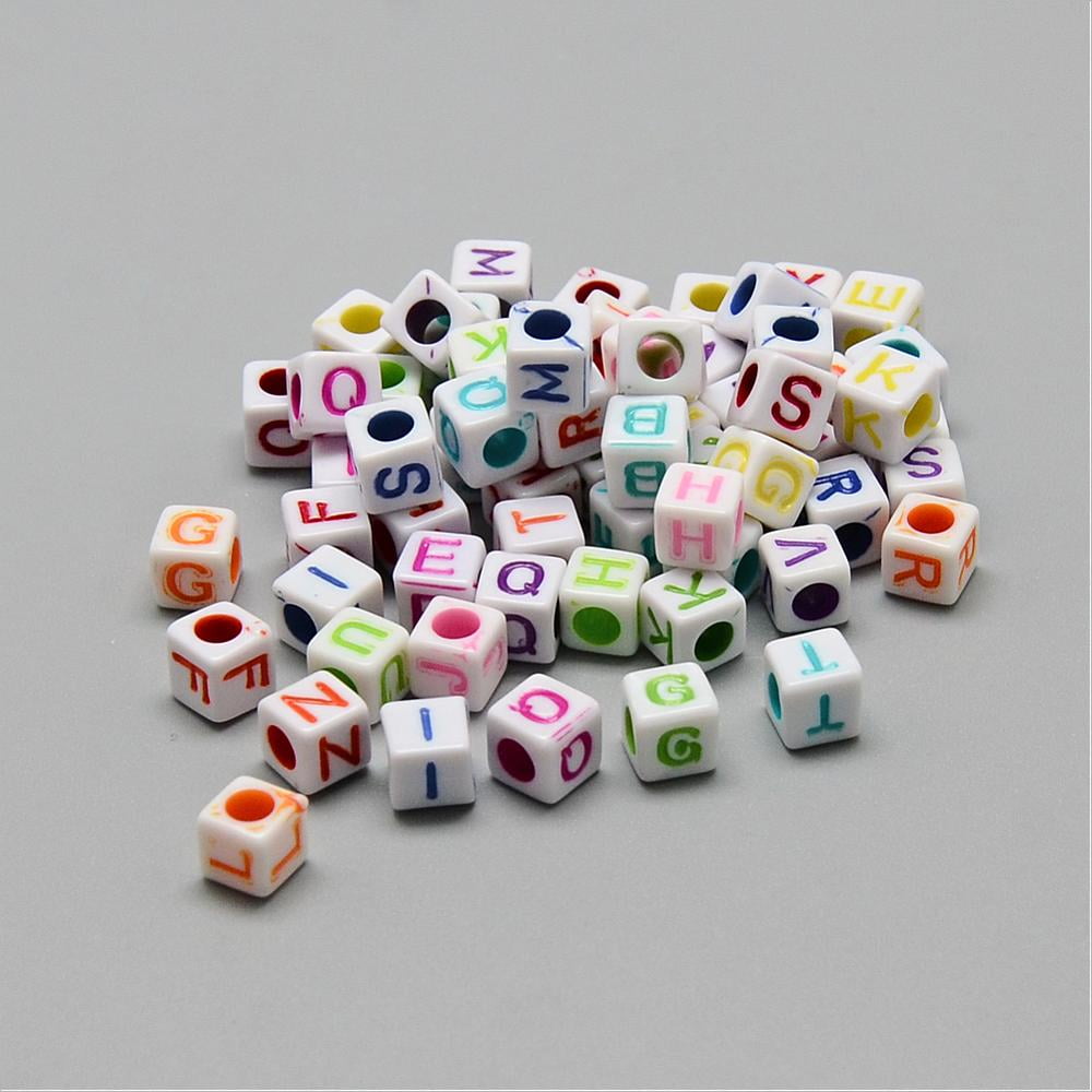 Opaque European style Acrylic Beads Horizontal Hole Cube with Letters ...