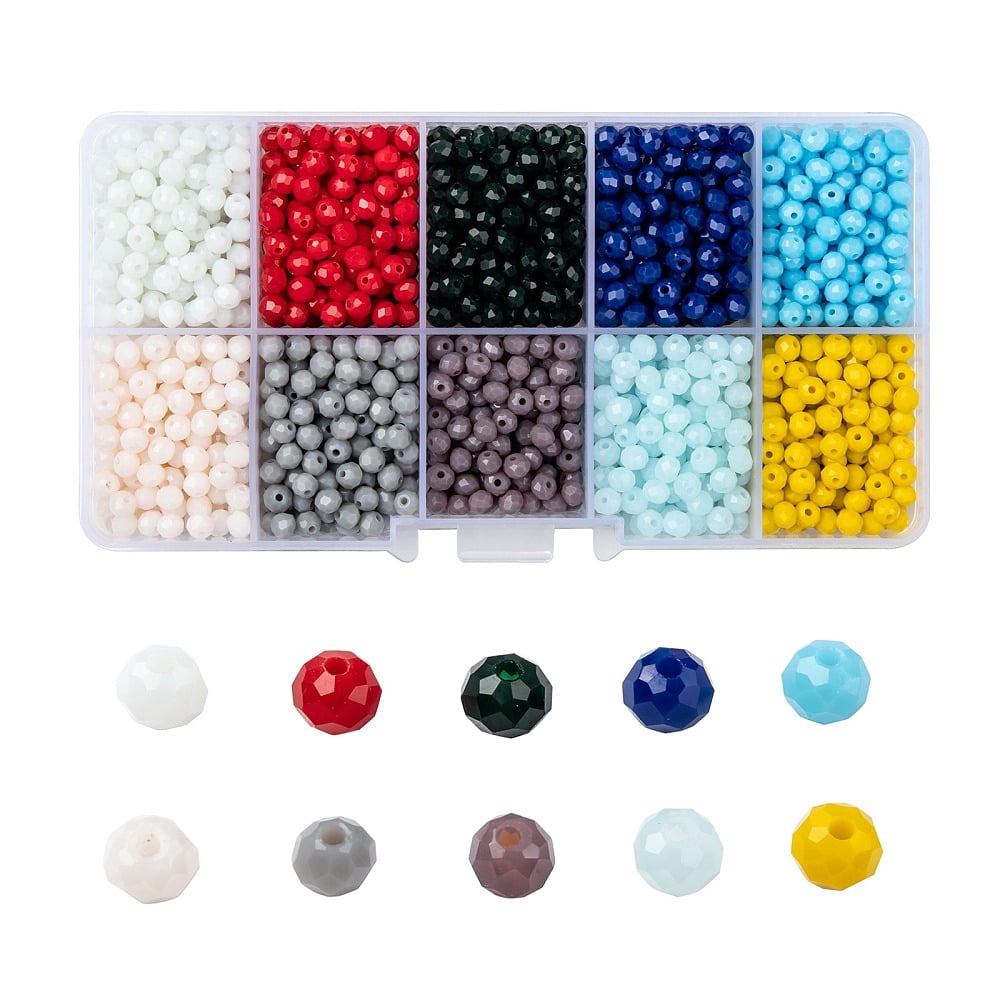 Opaque Solid color Glass Beads Faceted Rondelle Mixed color 4x3mm Hole ...