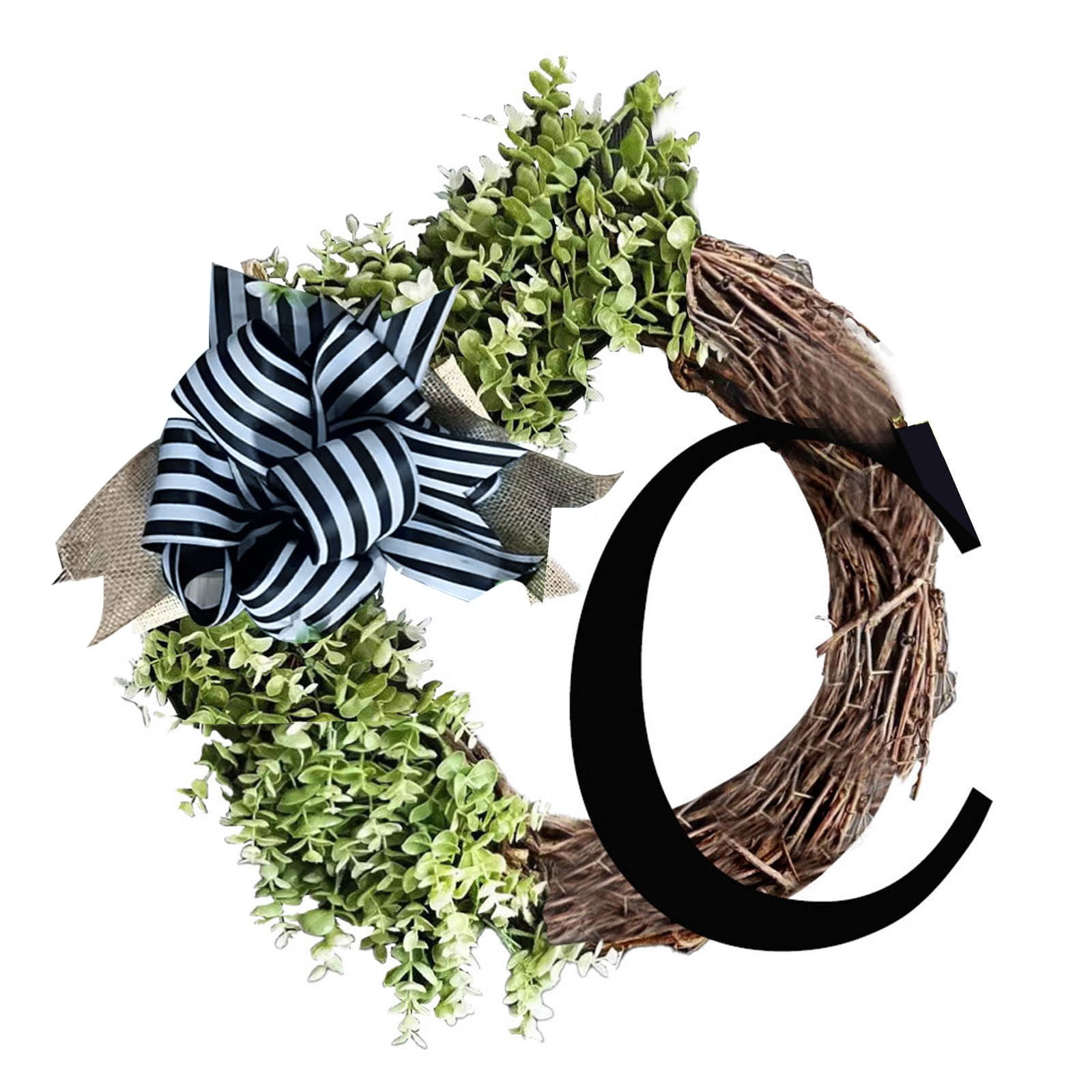 Opehuo 26 Initial Ribbon Rattan Wreath,Spring Personalized Letters ...