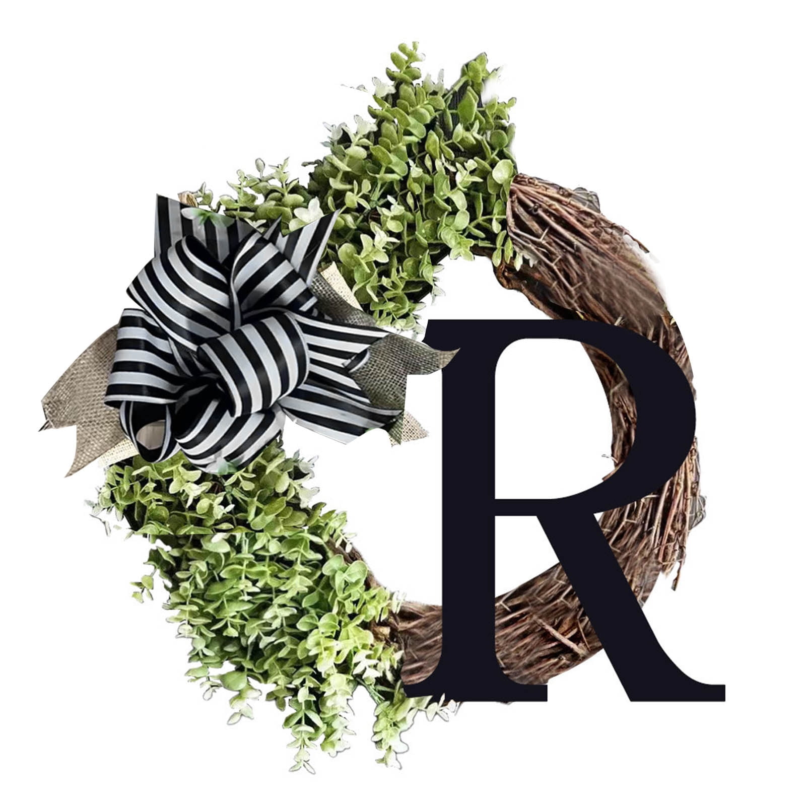 Opehuo 26 Initial Ribbon Rattan Wreath,Spring Personalized Letters ...
