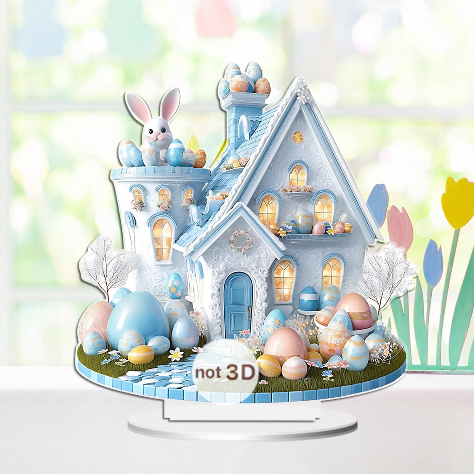 Opehuo Easter Bunny Flat Acrylic Ornament,Easter Cartoon Bunny Castle ...
