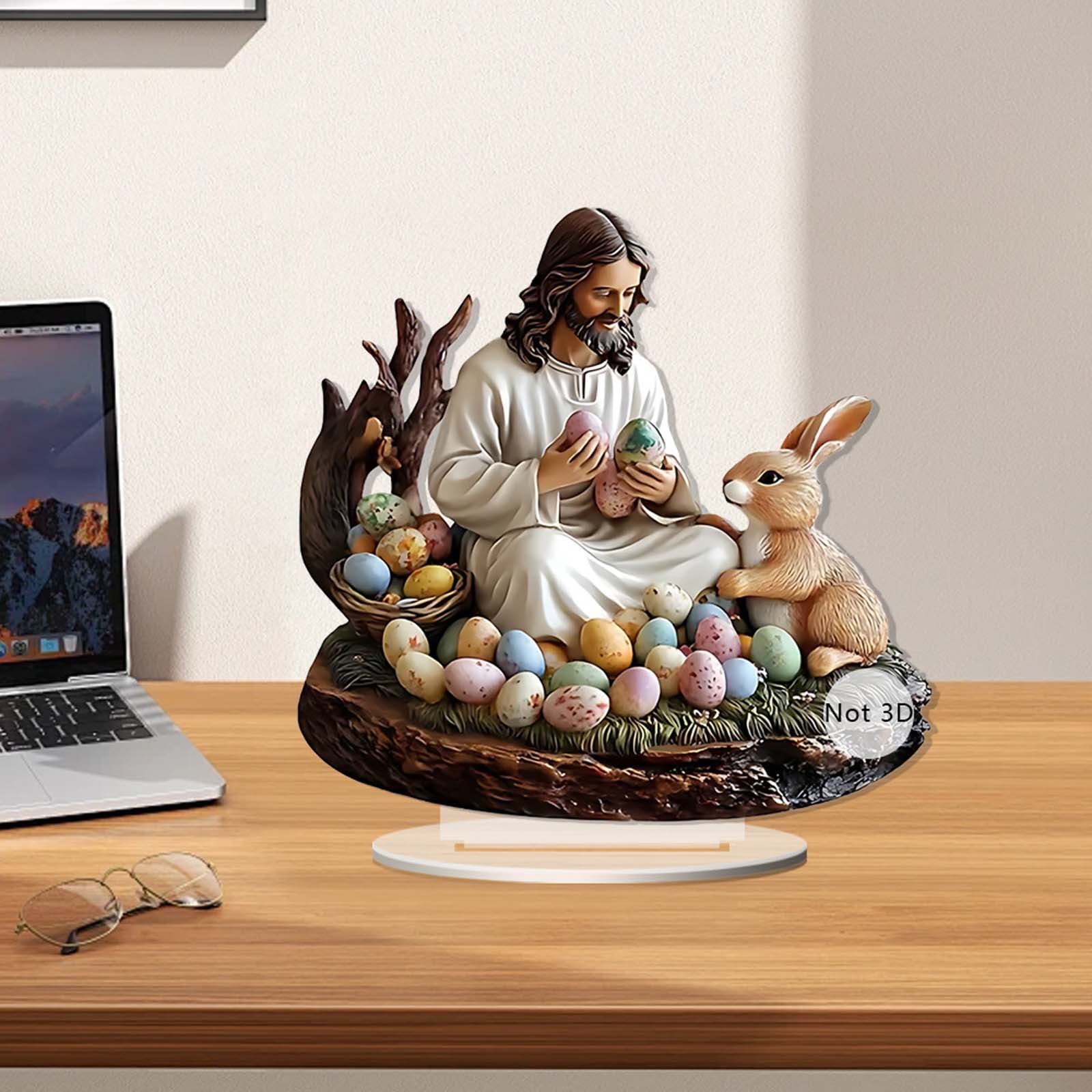 Opehuo Easter Jesus Bunny Egg Ornament,2D Flat Acrylic Jesus Nativity ...