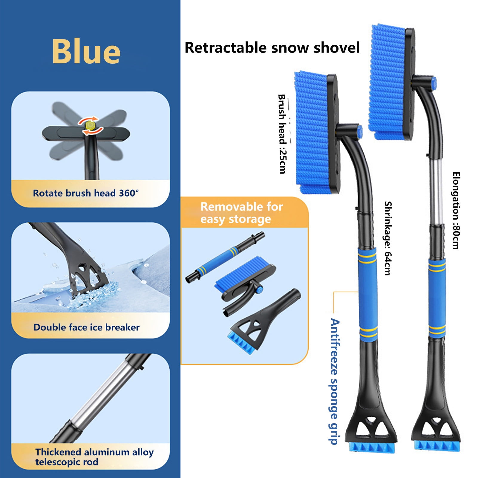 Opehuo Extendable Snow Brush and Ice Scraper，With 360°Rotating Head ...