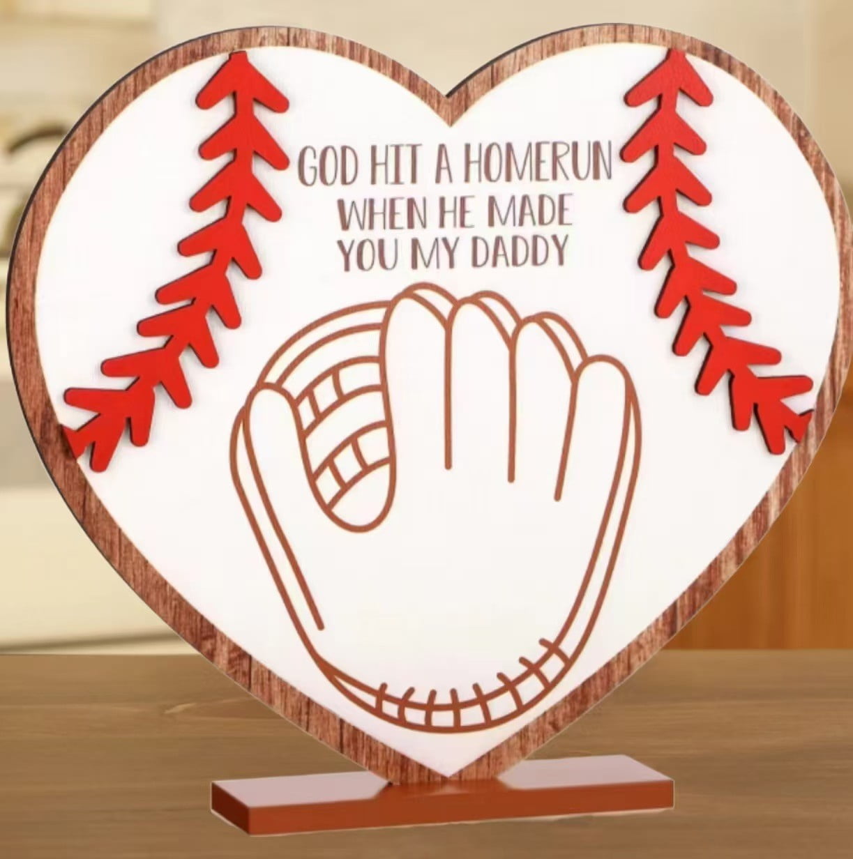 Opehuo Father's Day Baseball Sign Gift for Dad,God Hit a Home Run Wood ...