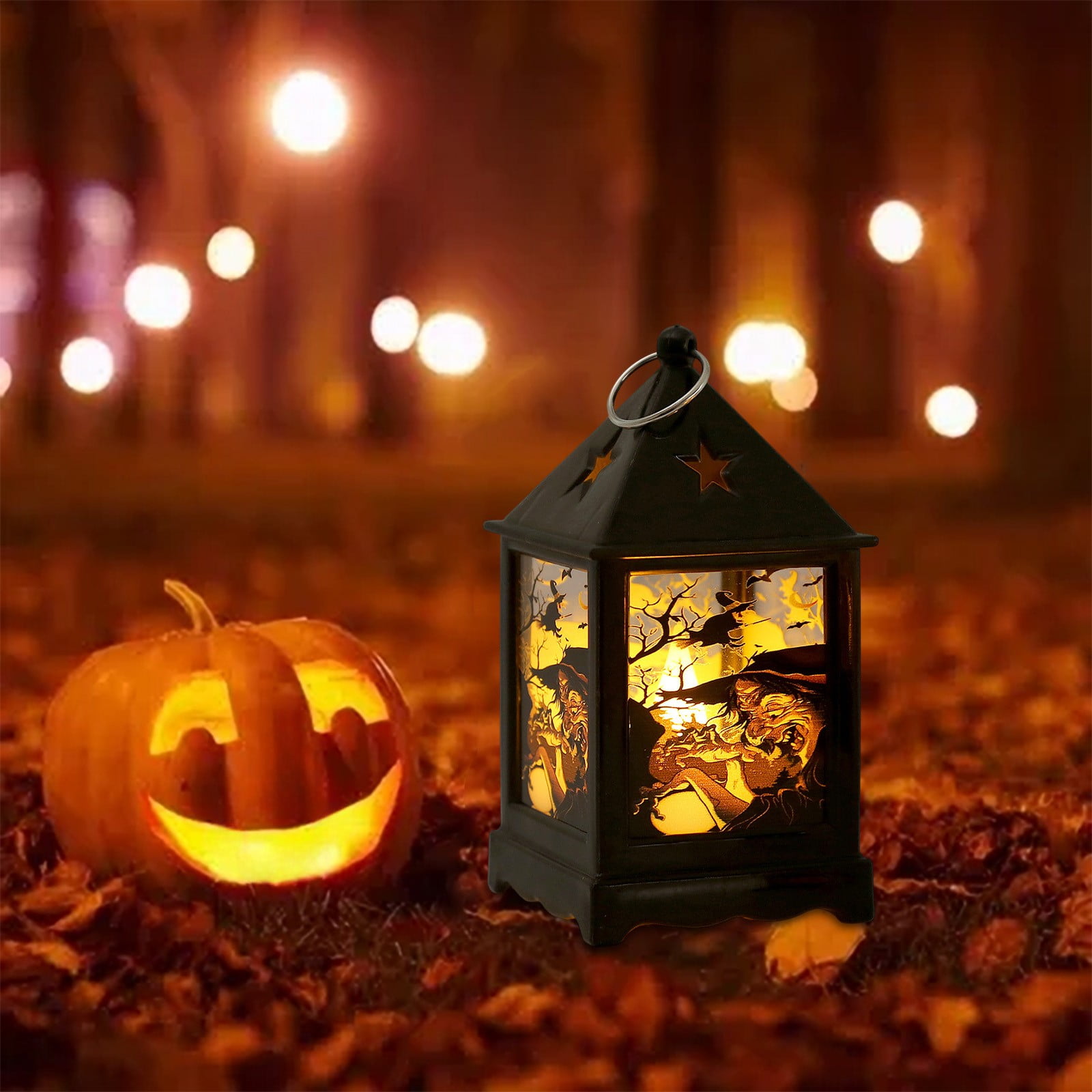 Opehuo Halloween LED Lanterns with Spooky Skeleton,Owl,Bat,Castle ...