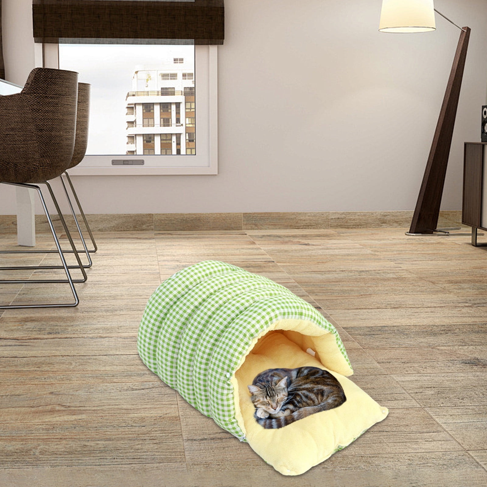 Opehuo House Shaped Cat Bed Cave Sleeping Bag,Plaid Print Enclosed ...