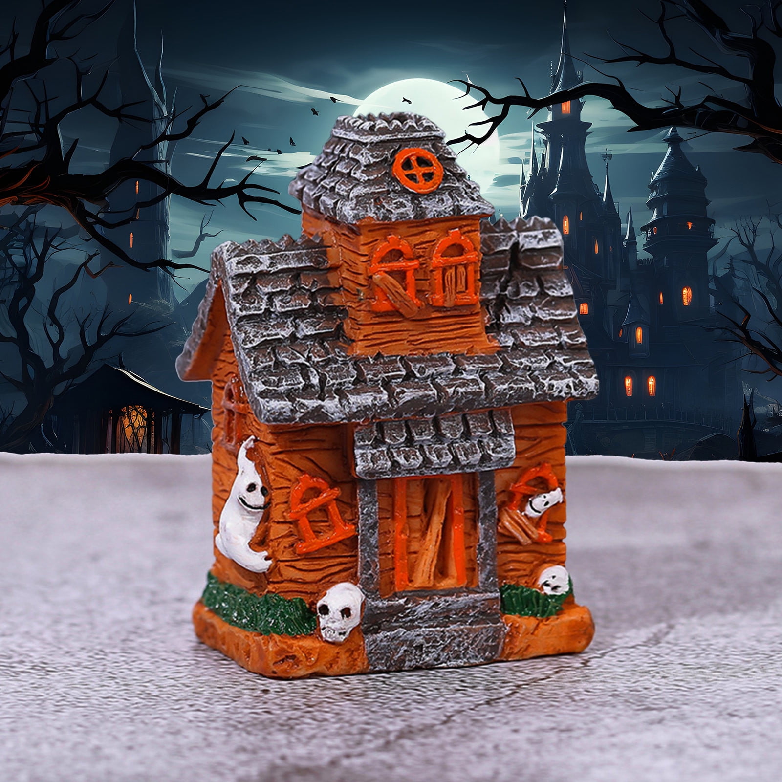 Opehuo Mini Halloween Haunted House Figurine with Ghost Pumpkin for ...