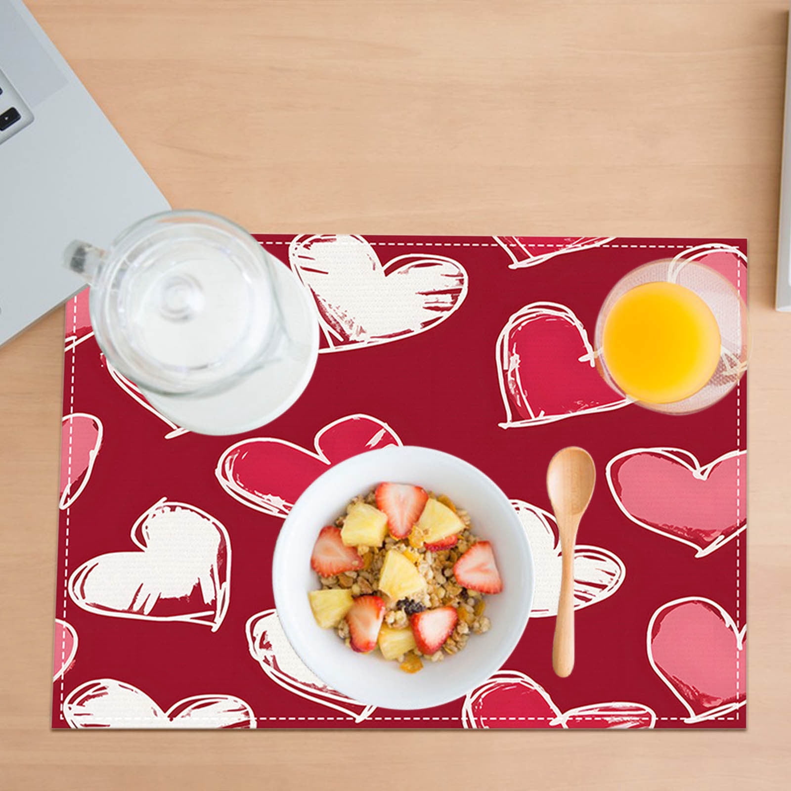 Opehuo Valentine's Day Linen Love Placemats,Black Red Heart Valentine's ...