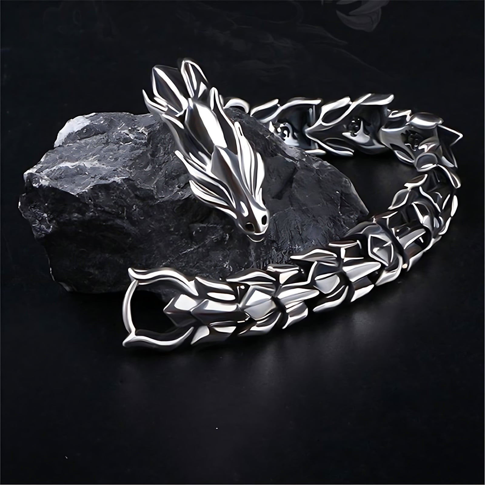 Opehuo Vintage Men's Dragon Bracelet,Silvery Plated Stainless Steel ...