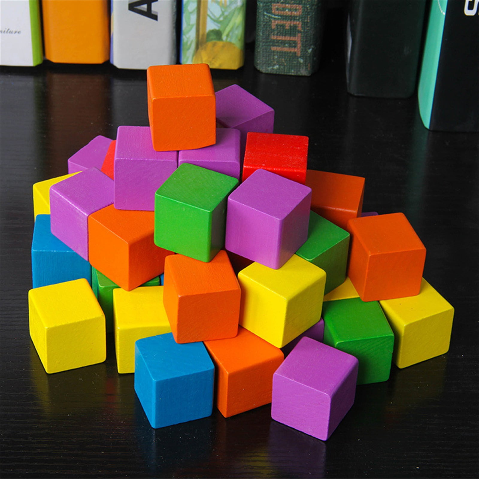 Opehuo Wooden Colorful Square Blocks,Counting Cubes Square Wood Craft ...