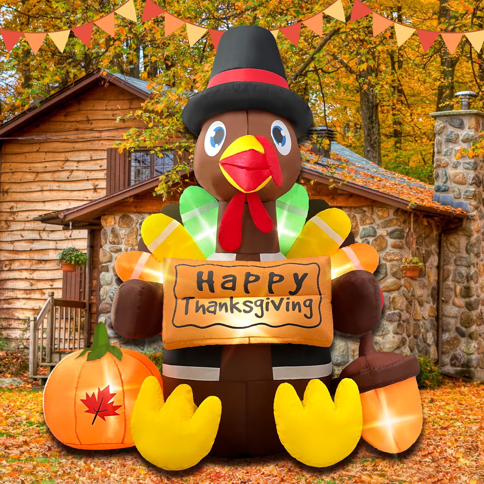 Opemon 6FT Thanksgiving Inflatables Turkey Blow Up with Built-in Led ...