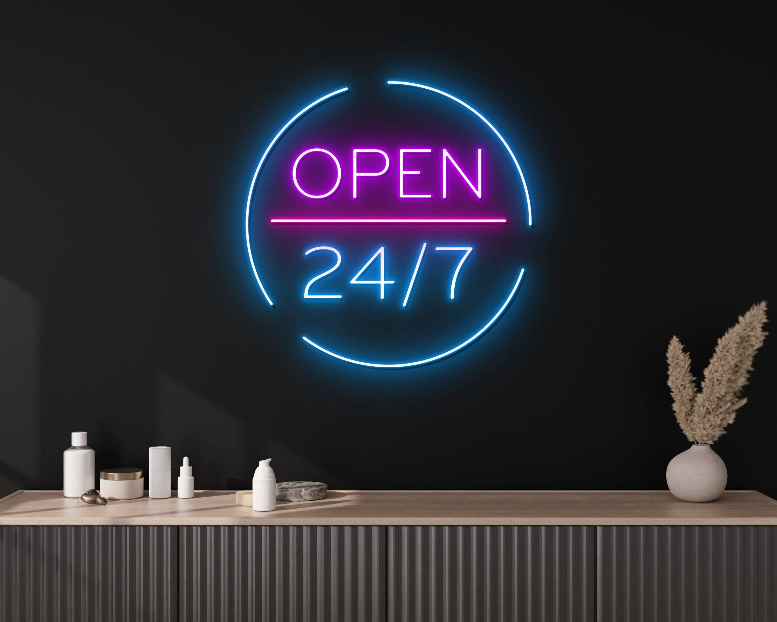 Open 24/7 Neon Signs, Welcome Signboard Decor for Pub/Store - Walmart.com