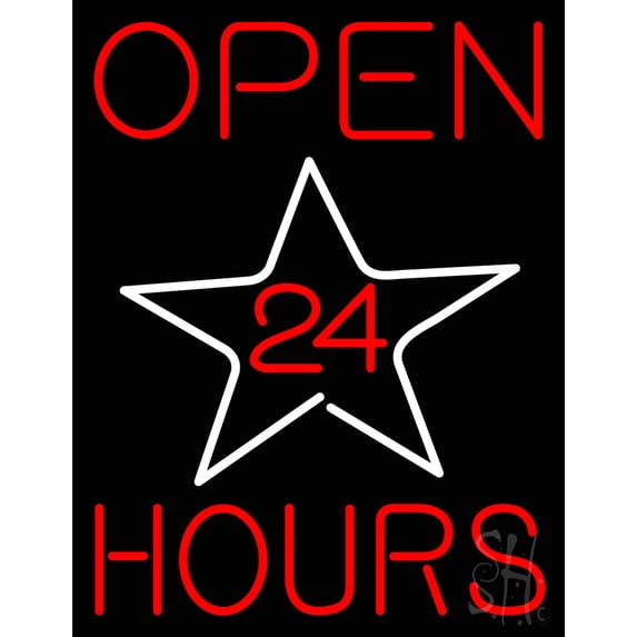 Open 24 Hours Star LED Neon Sign 19 x 15 -inches Black Square Cut ...