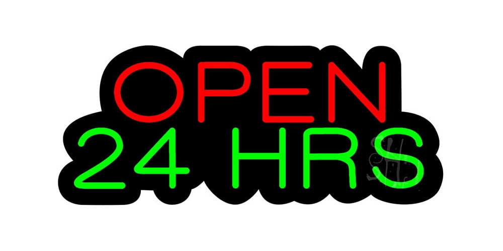 Open 24 Hrs Contoured Black Backing LED Neon Sign 6 x 15 - inches ...