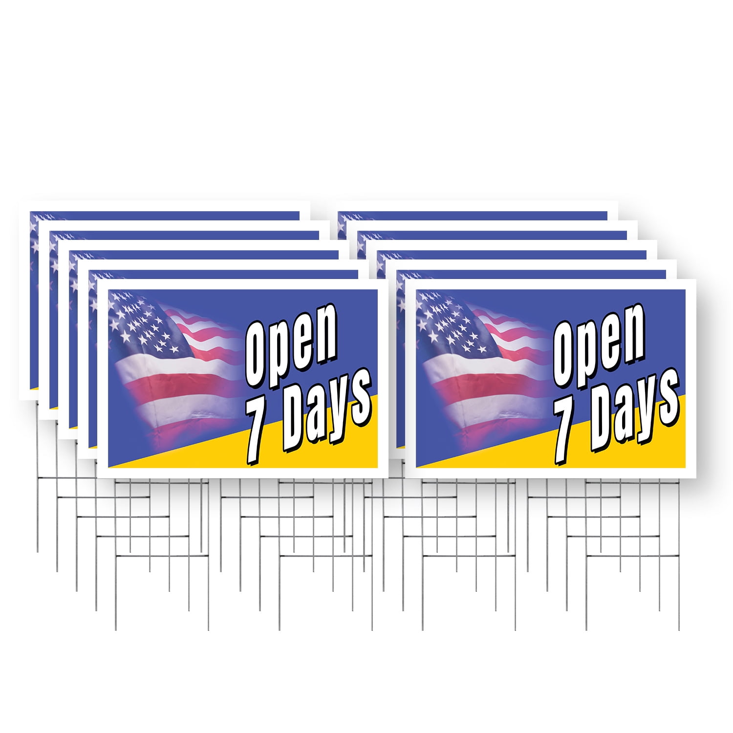 Open 7 Days Yard Sign 10 Pack of 24 Inch x 36 Inch Double Sided ...