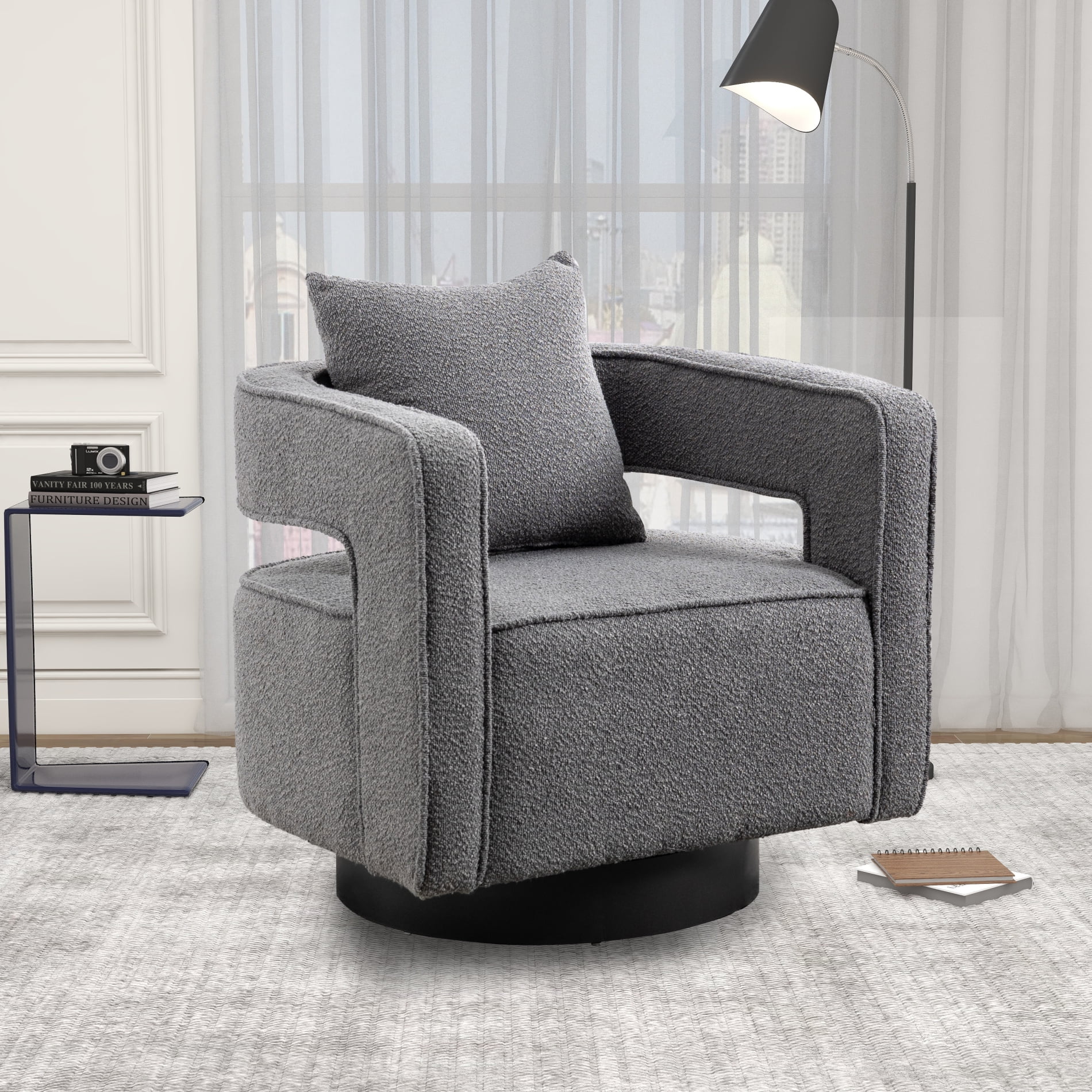 Open Back Chair with Metal Base and Curved Open Back, 360° Degree ...