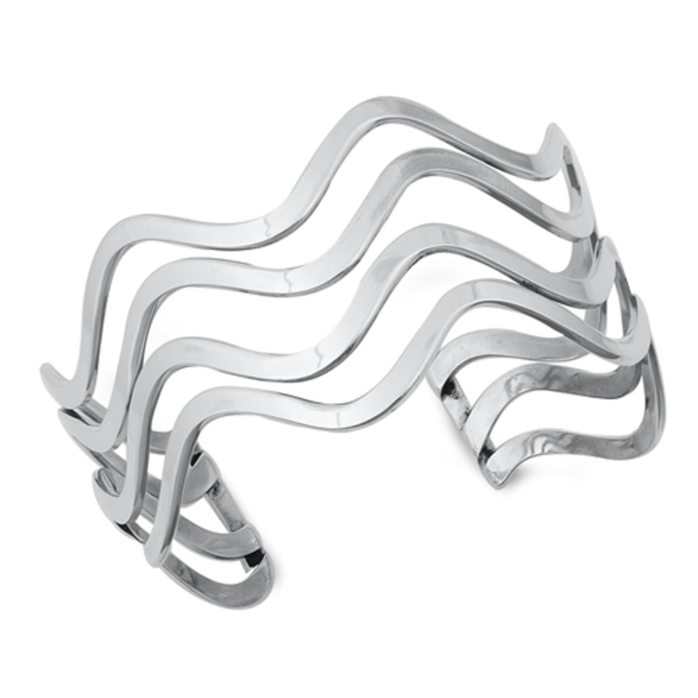 Open Bangle Wave Bracelet .925 Sterling Silver Jewelry Female Unisex ...