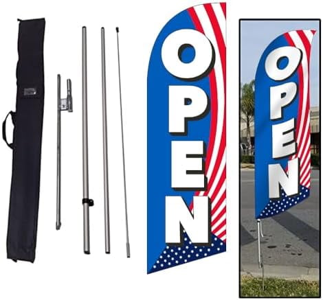 Open (Blue) 6FT Swooper Feather Flag Banner for Outdoor Business ...