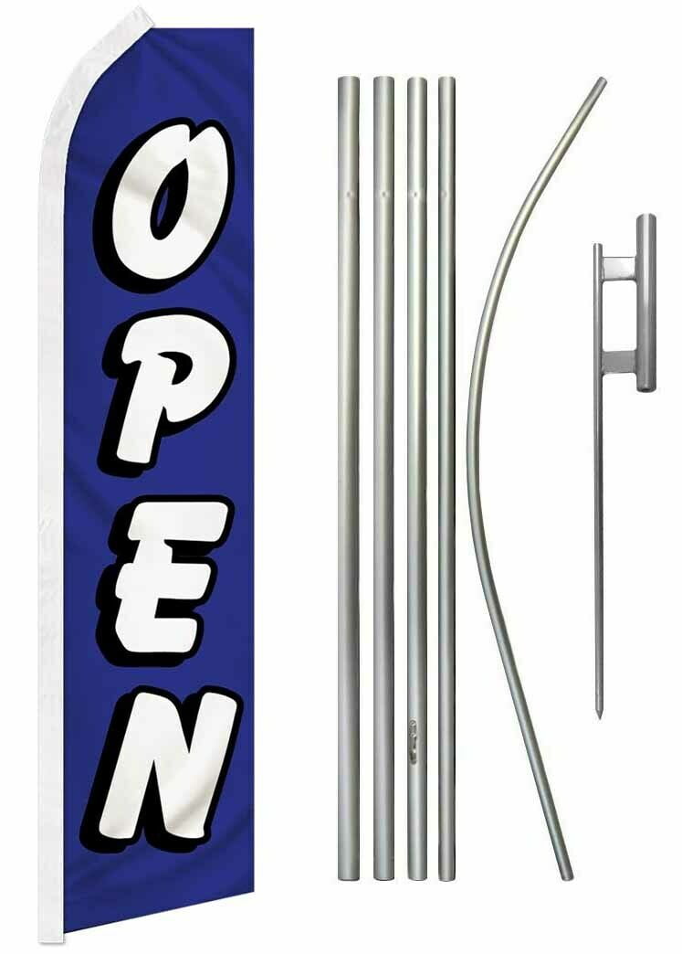 Open Blue White Poly Swooper Super Flag & 16ft Flagpole Kit / Ground ...