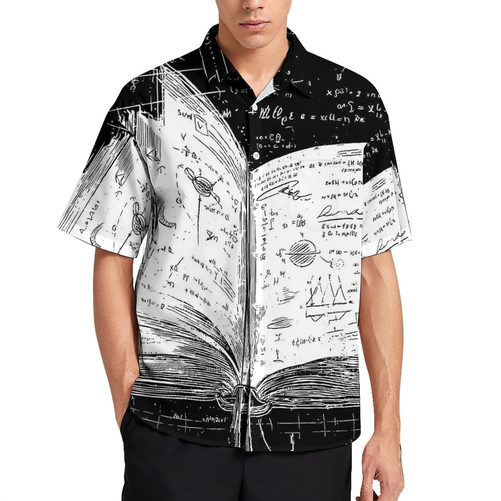 Open Book Filled Science Equations Men's Shirts Short Sleeve Casual ...