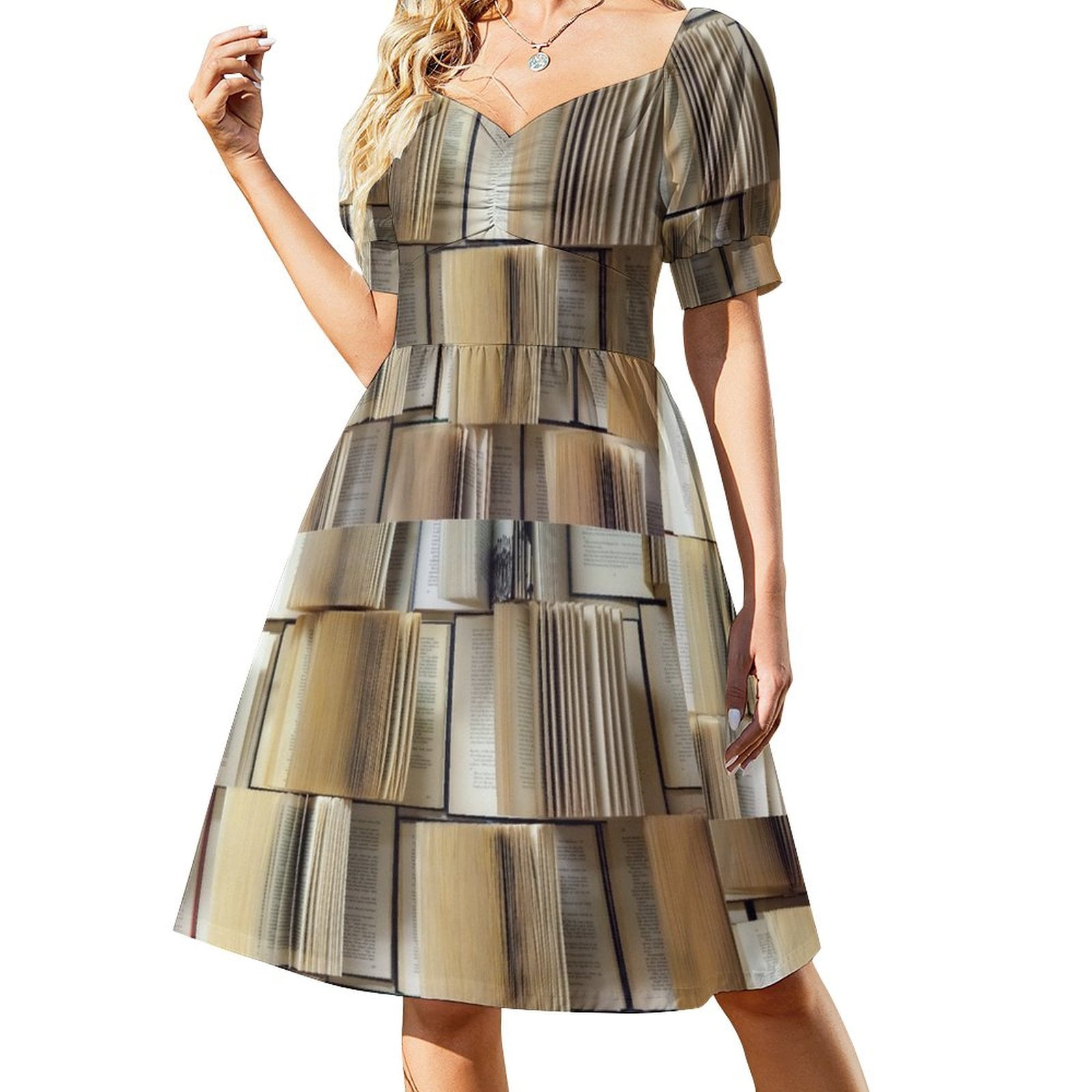 Open Book Pattern Sleeveless Dress womens clothing women's clothing ...