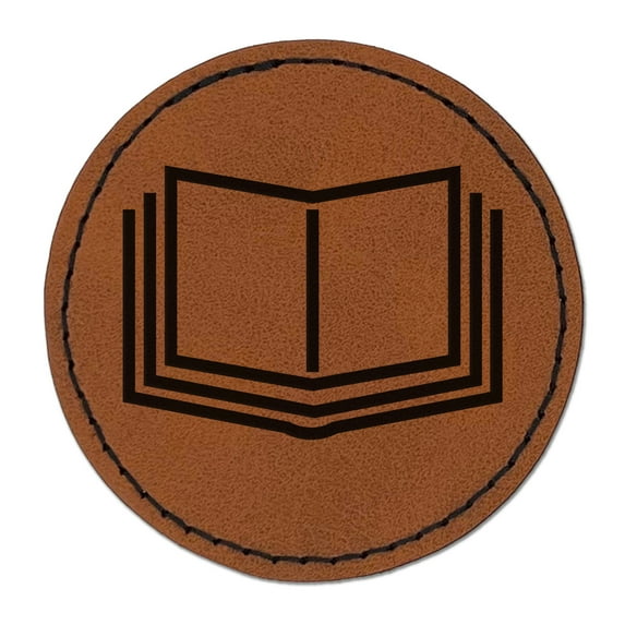 Open Book Reading Symbol 2.5" Faux Leather Round Engraved Iron-On Patch ...