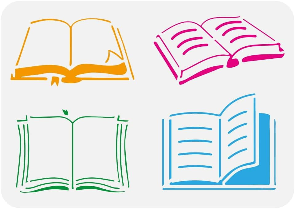 Open Book Stencil 11.7x8.3inch Reusable Book Pattern Stencil 4 Styles ...