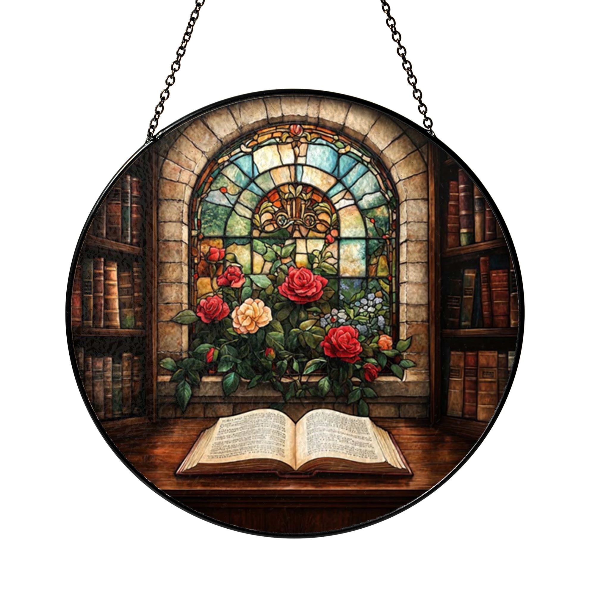 Open Book and Rose Stained Glass Suncatcher – Literary Window Decor ...