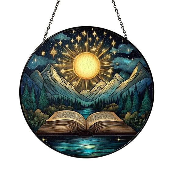Open Book with Light Rays Stained Glass Style Suncatcher – Window Art ...