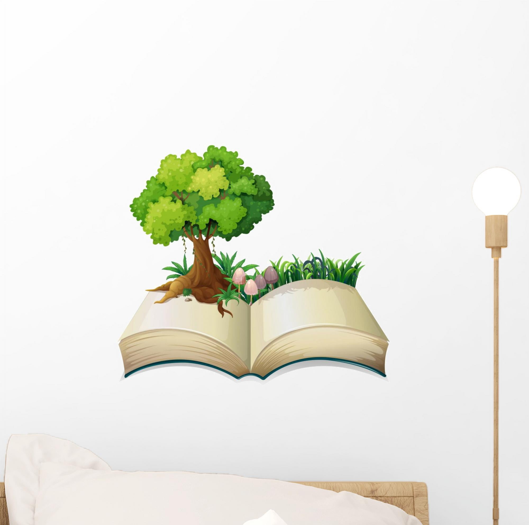 Open Book with Tree Wall Decal by Wallmonkeys Peel and Stick Graphic ...
