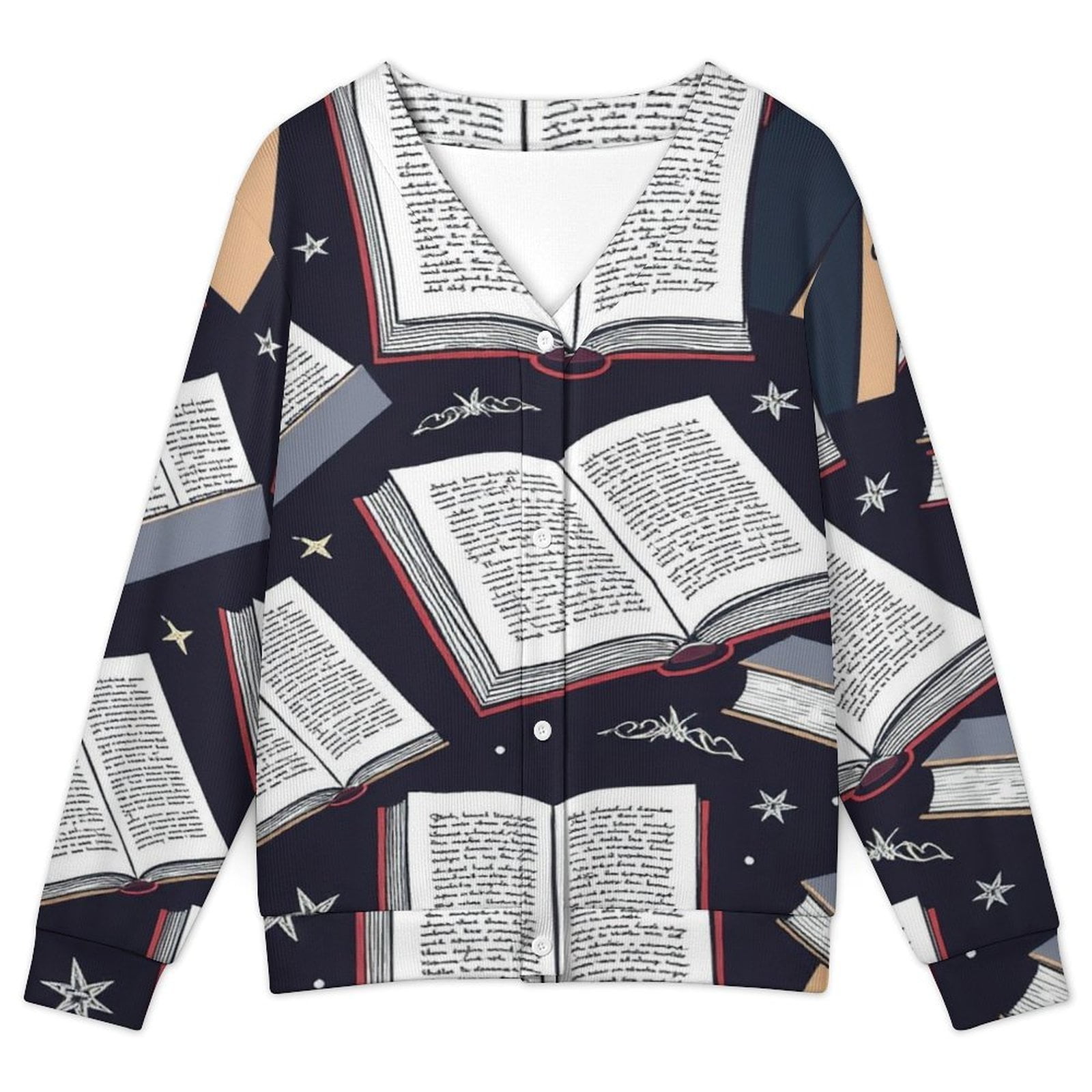 Open Books Everywhere(3) Sweater Women V-neck Single-Breasted Letters ...