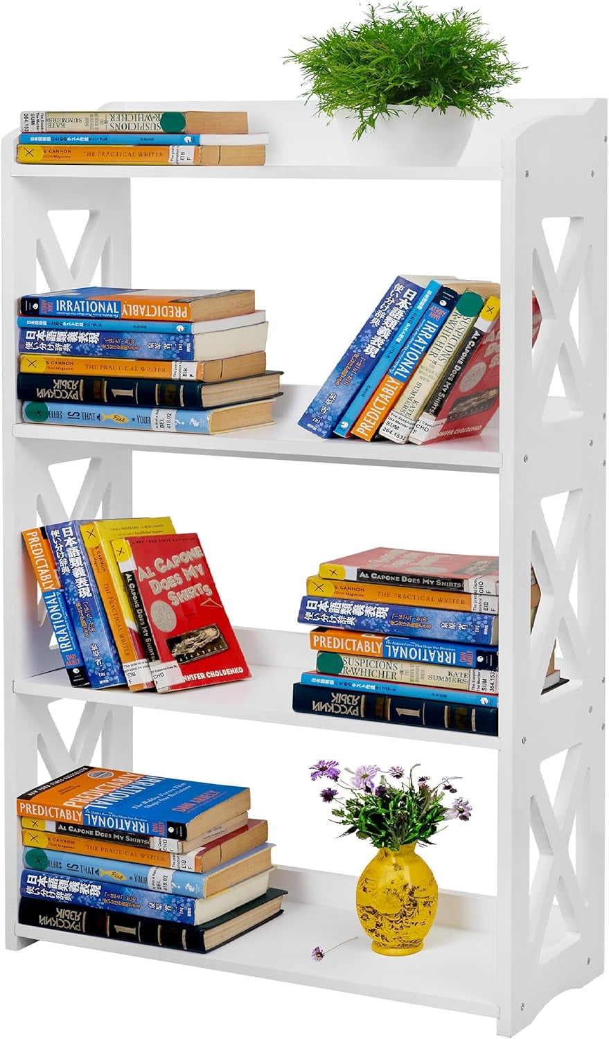 Open Bookshelf, 4 Tier Bookcase, Small Bookshelf, Wooden Book Shelf ...