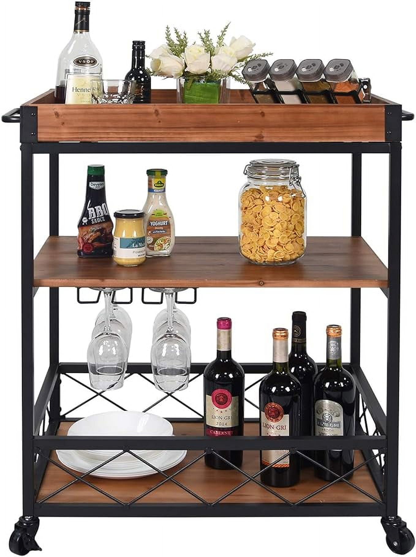 Open Box CharaVector Solid Wood Bar Serving Rolling Kitchen Storage ...
