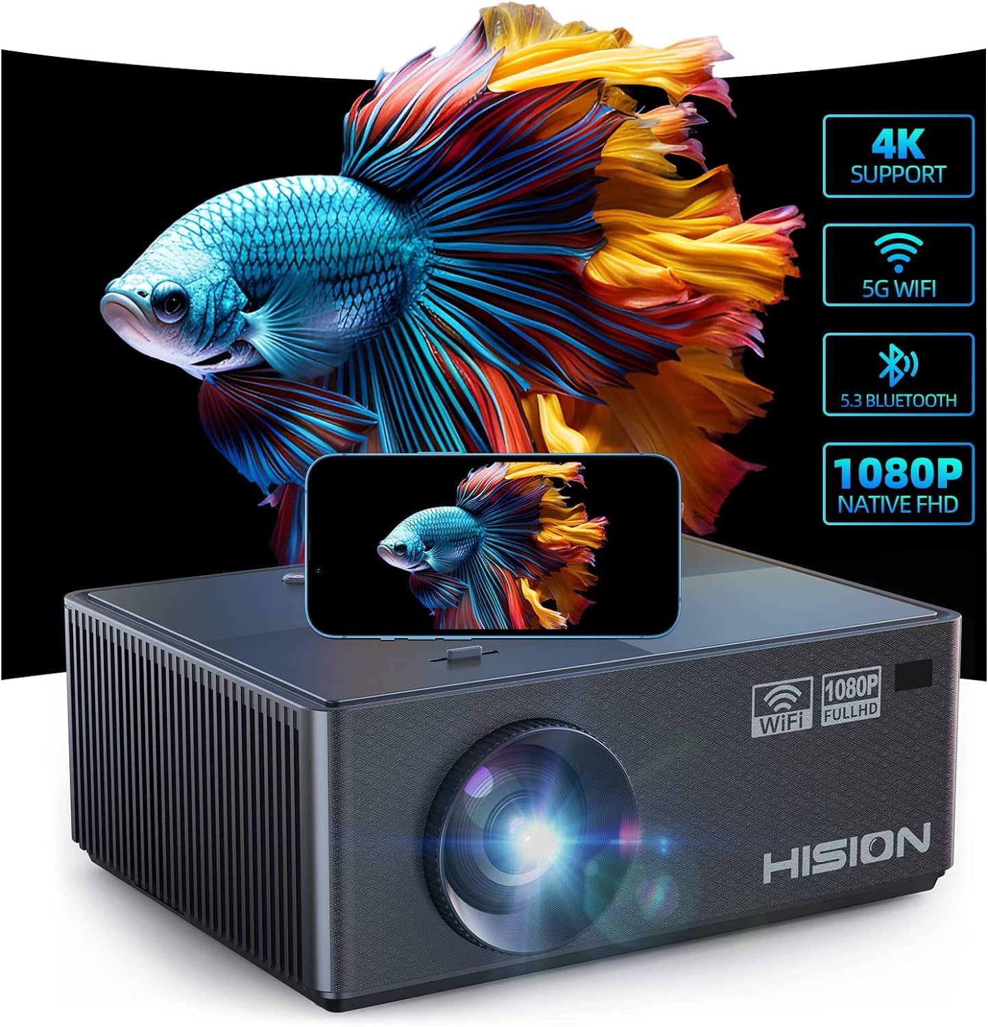 Open Box HISION Projector 4K WiFi Bluetooth Outdoor Projectors 1080P ...