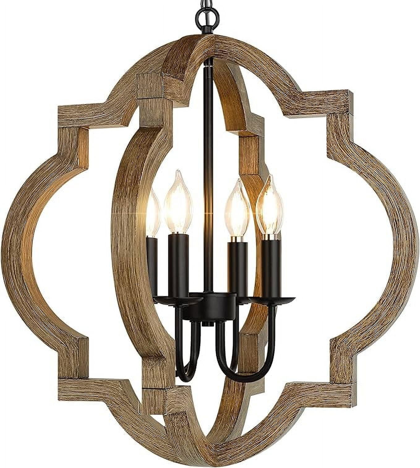 Open Box TOBUSA 21.6'' Farmhouse Wood Chandelier 3208-P4-WDBK Bulb Not ...