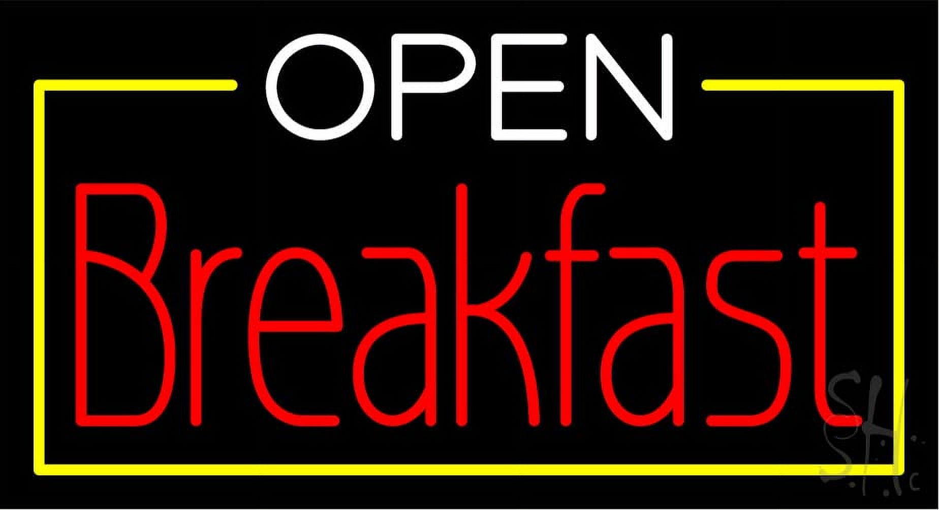 Open Breakfast with Blue Border LED Neon Sign 20 x 37 - inches, Black ...